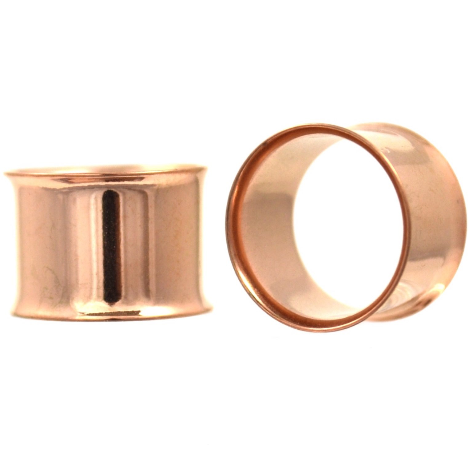 Pair of 6G-25mm Rose Goldtone IP Steel Double Flared Tunnels Plugs (5/8 Inch 16mm)
