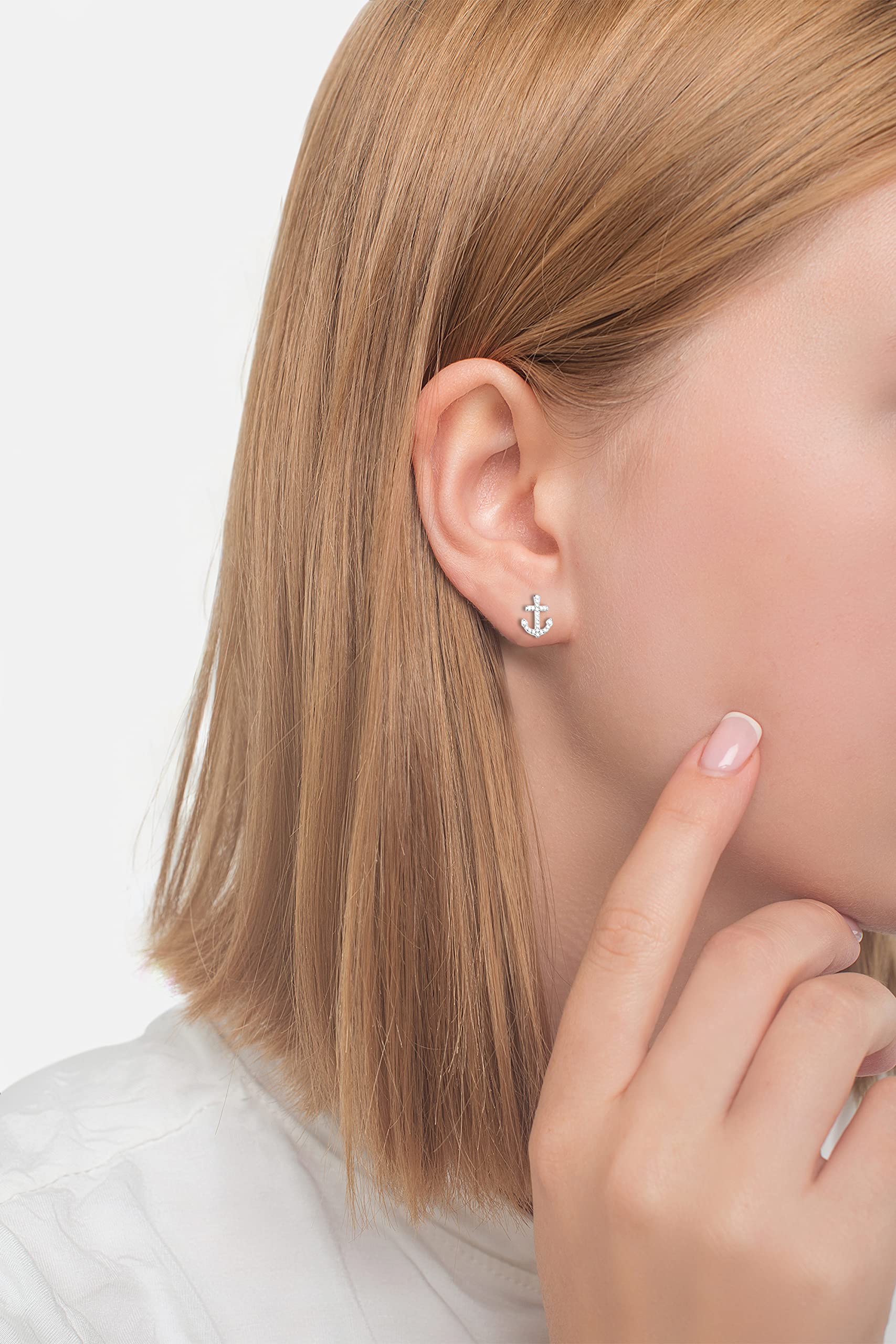 SOFIA MILANI - Solid 925 Sterling Silver Earrings for Women - with Zirconia Stones - Anchor Stud Earrings - 20615