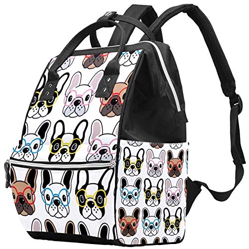 Shiiny Dog Pattern French Bulldog Diaper Bag Backpack for Baby Care, Multi Function Waterproof and Cooler Tote Travel Backpack (Nappy Bag, Tissue Pocket)