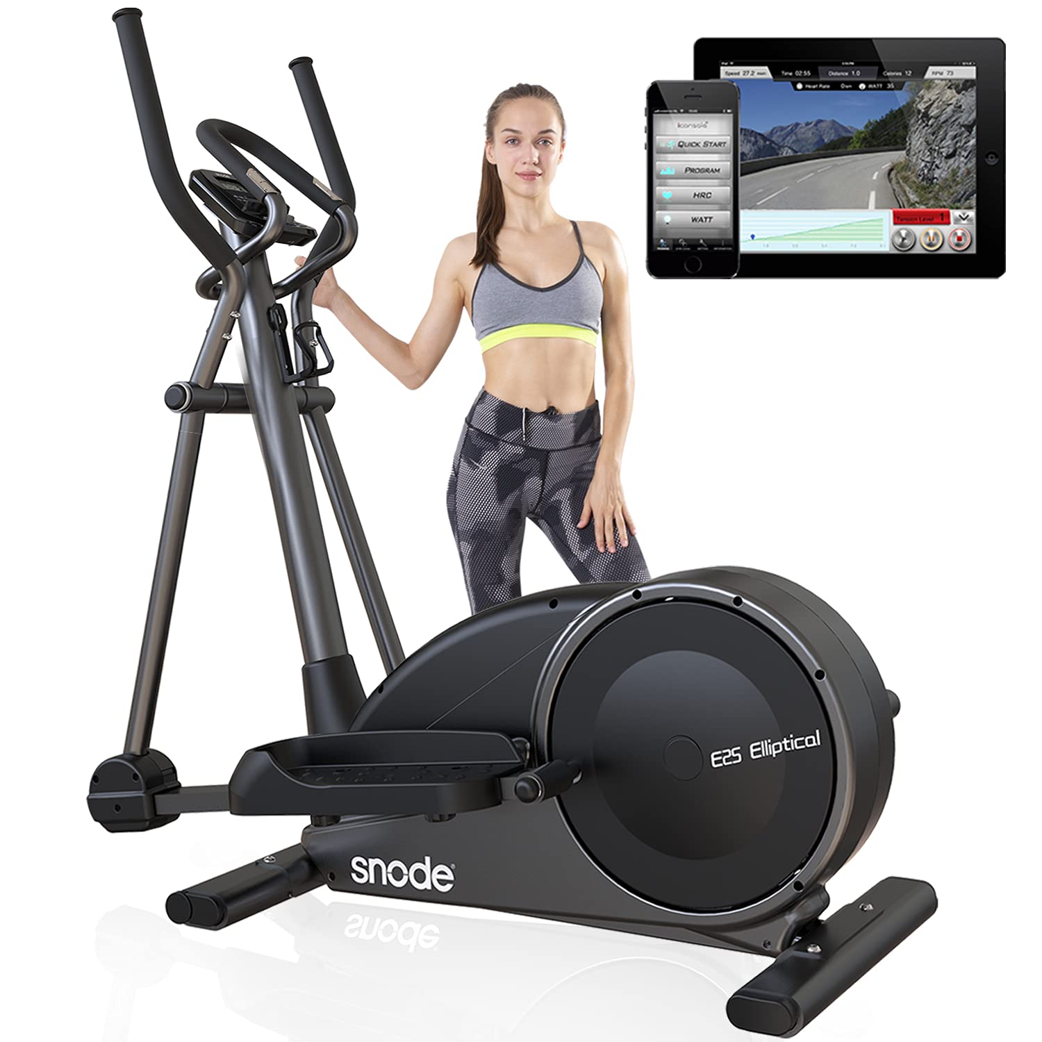 SNODE Programmed Magnetic Elliptical Machines for Home Use with Free APP - Eliptical Trainer Home Workout Equipment with 32 Level Resistance,Pulse Tension, Intelligent Workout App, LCD Display