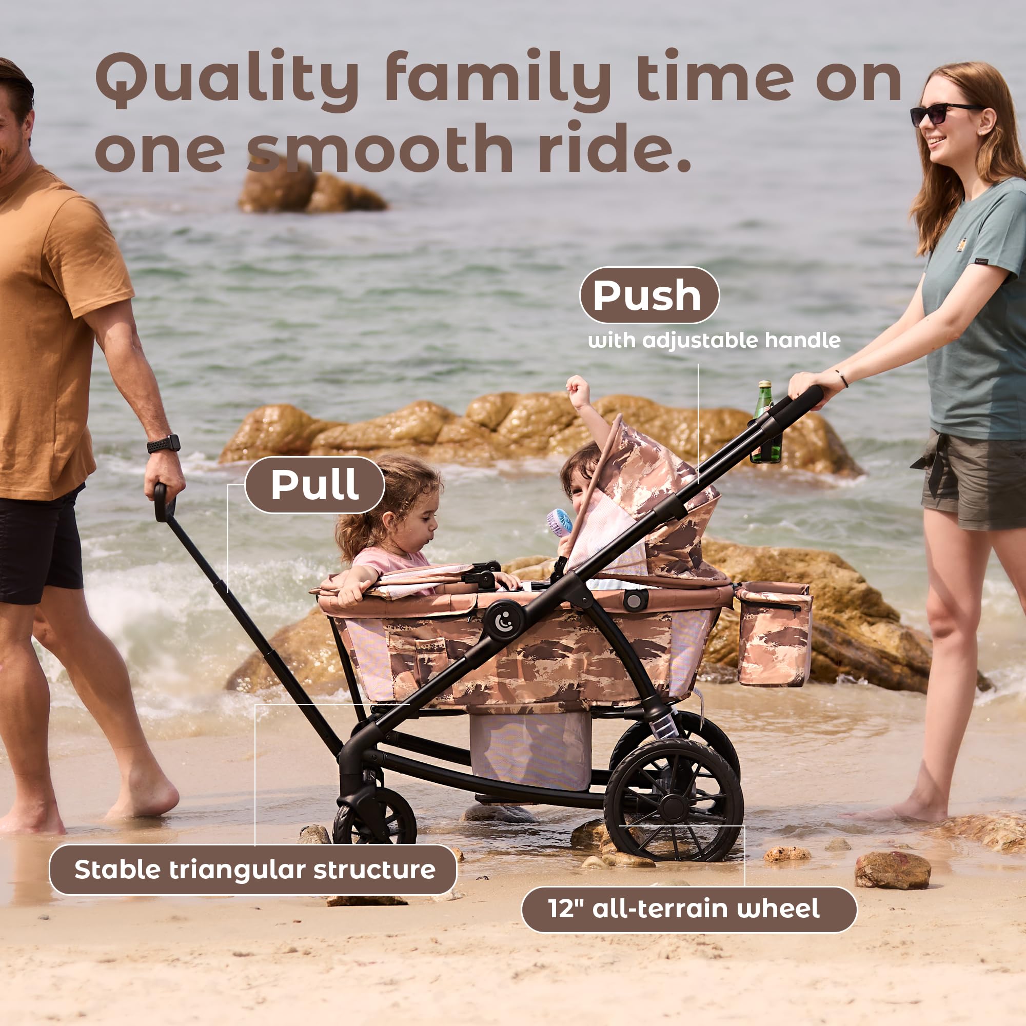 Pamo Babe All-Terrain Wagon Stroller for Kids Double Wagon Stroller (Brown)
