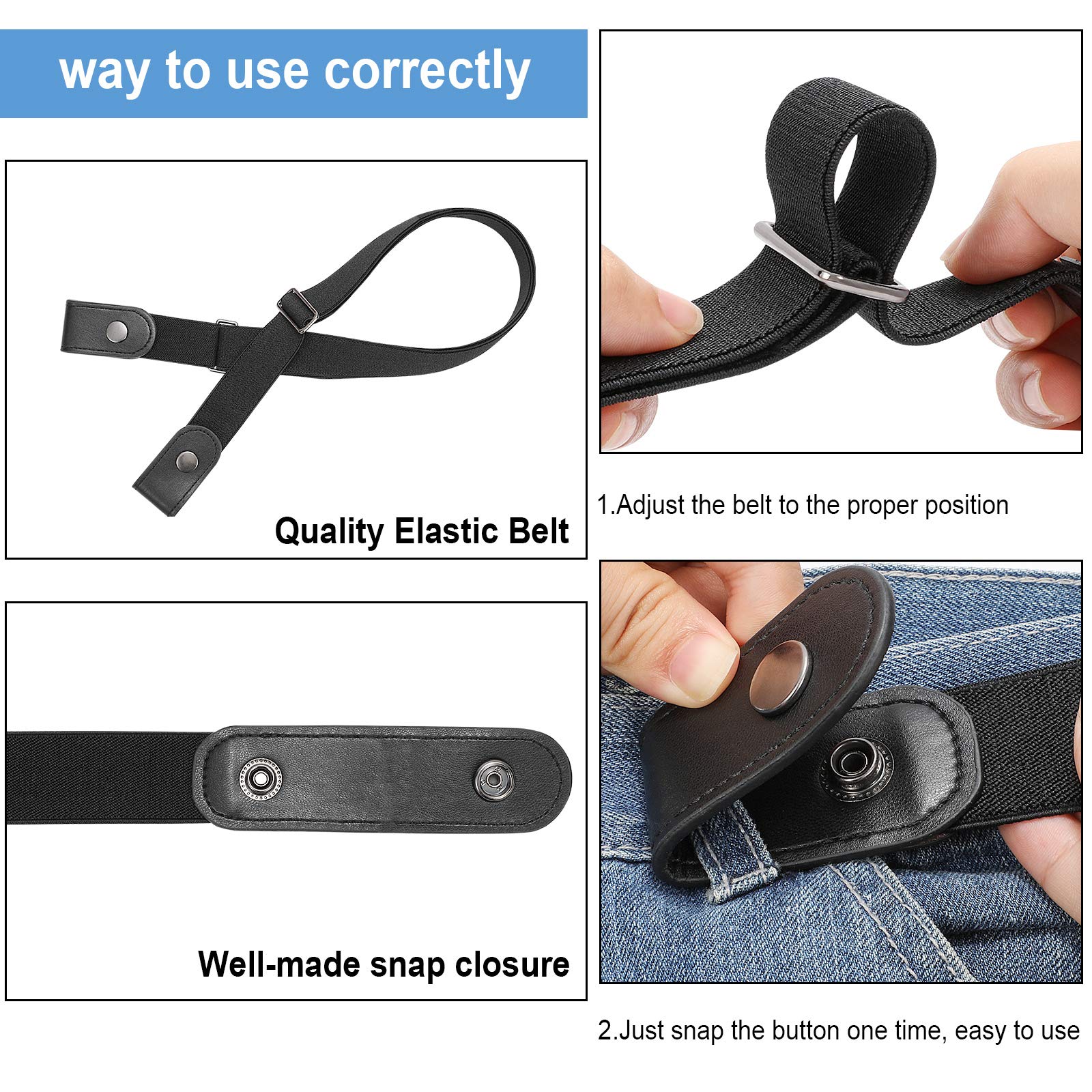 SANSTHS Buckle-Free Elastic Women Belt for Jeans Without Buckle, Comfortable Invisible Belt No Bulge No Hassle (Black, Plus Size)