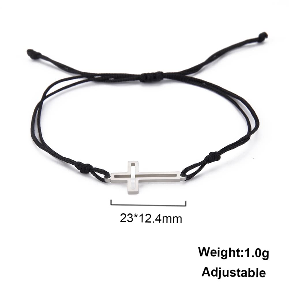 UNIFT Cross Bracelet For Women Men Stainless Steel Hollow Out Cross Adjustable Sideways Double Rope String Bracelet Christian Catholic Jewelry (silver, Stainless Steel)