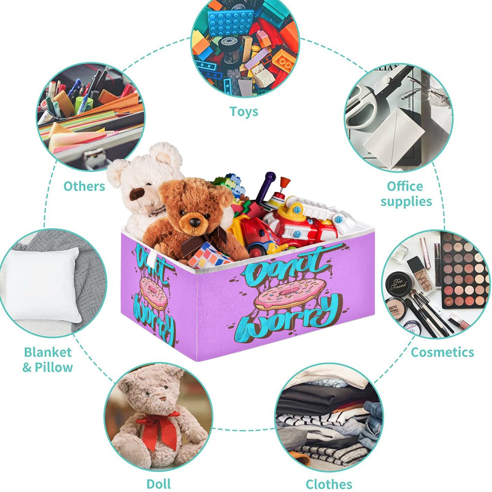 visesunny Closet Baskets Donut Worry Storage Bins Fabric Baskets for Organizing Shelves Foldable Storage Cube Bins for Clothes, Toys, Baby Toiletry, Office Supply