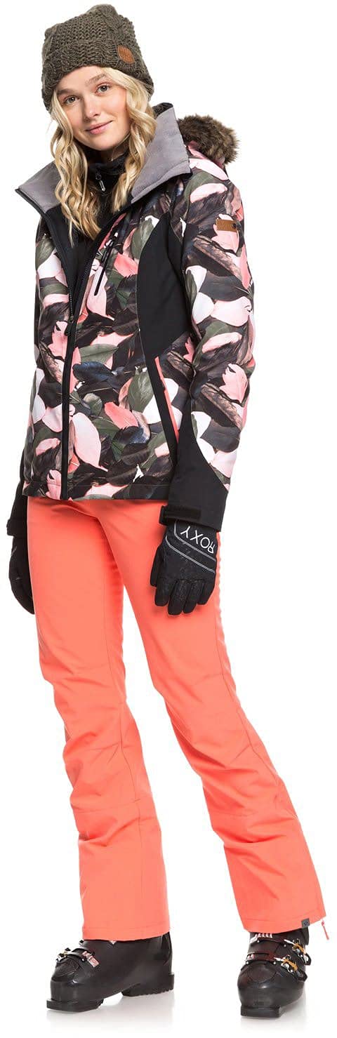 Roxy Jet Ski Premium Snow Jacket Living Coral Plumes MD (US 7-9)