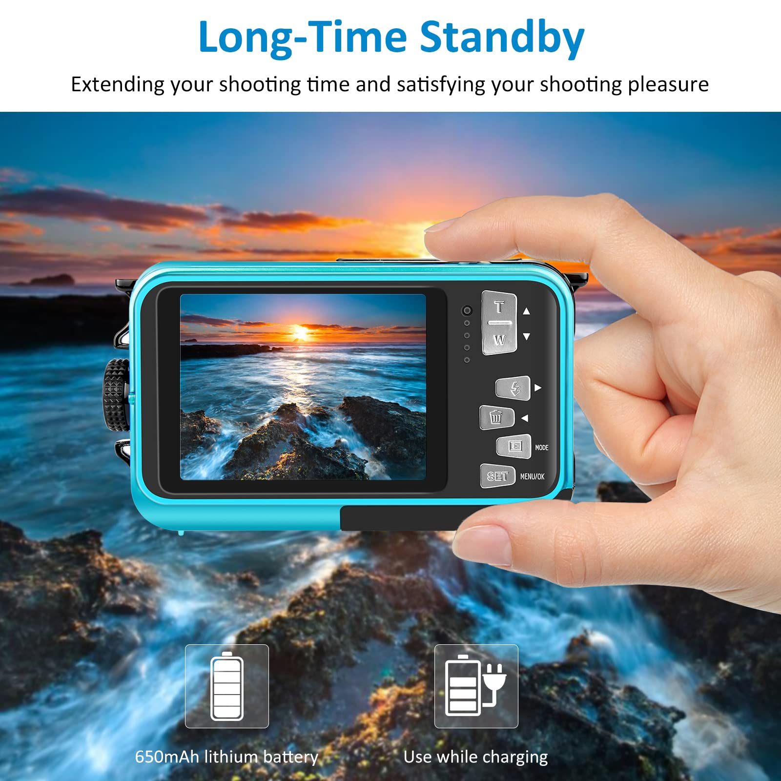 Underwater Camera Waterproof Camera 30 MP Full HD 1080P Video Recorder 16X Digital Zoom 10 FT Waterproof Digital Camera for Snorkeling