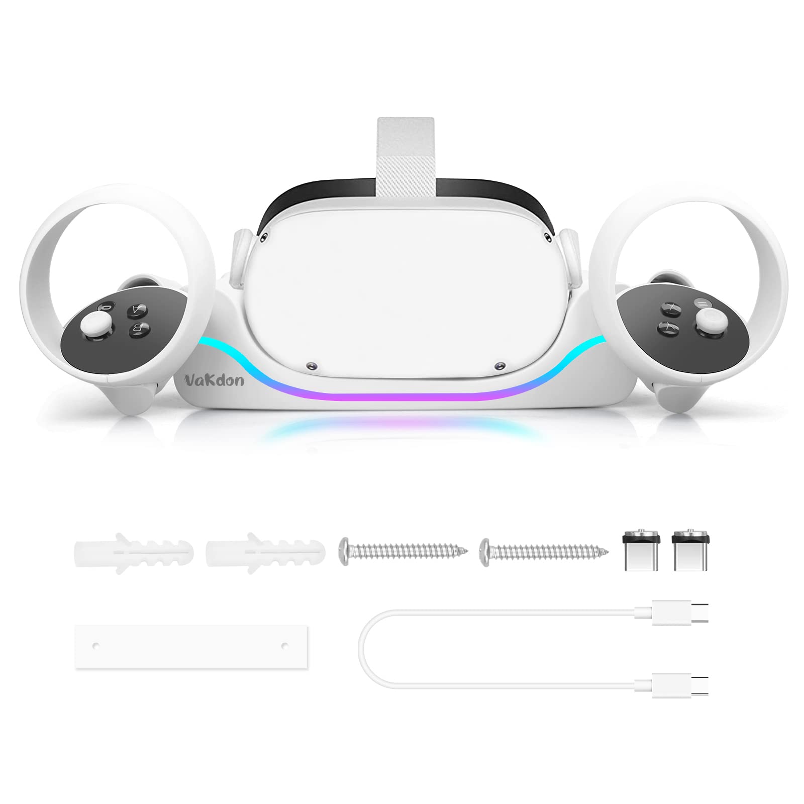Vakdon Charging Dock Compatible with Oculus/Meta Quest 2, VR Headset Wall Mount Charging Station, High Speed Charging Stand for Quest 2 with Charging Port and LED Indicator, USB-C Link Cable (White)
