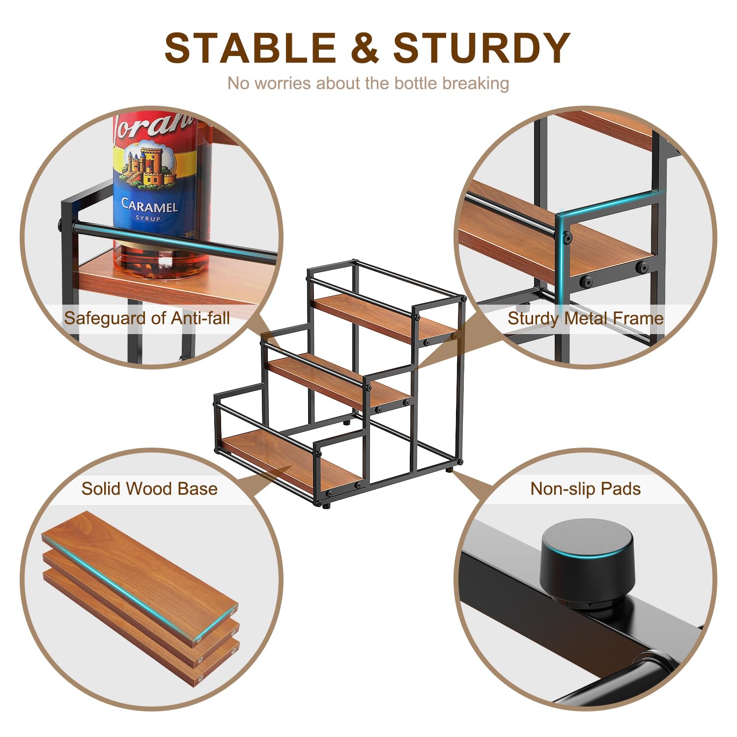 SHILFID Coffee Syrup Organizer Rack, Syrup Bottle Stand Holder for Coffee Bar, 3-Tier 12 Bottles Storage Display Shelves for Syrup, Liquor Wine, Dressing Cocktail in Kitchen Coffee Countertop