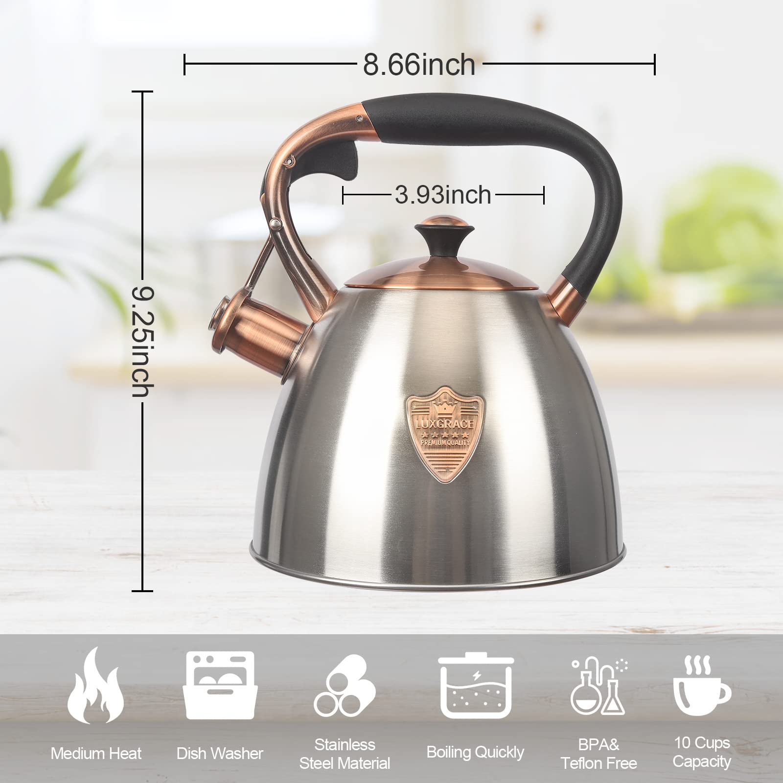 Tea Kettle -2.9 Quart Tea Kettles Stovetop Whistling Teapot Stainless Steel Tea Pots for Stove Top Whistle Tea Pot