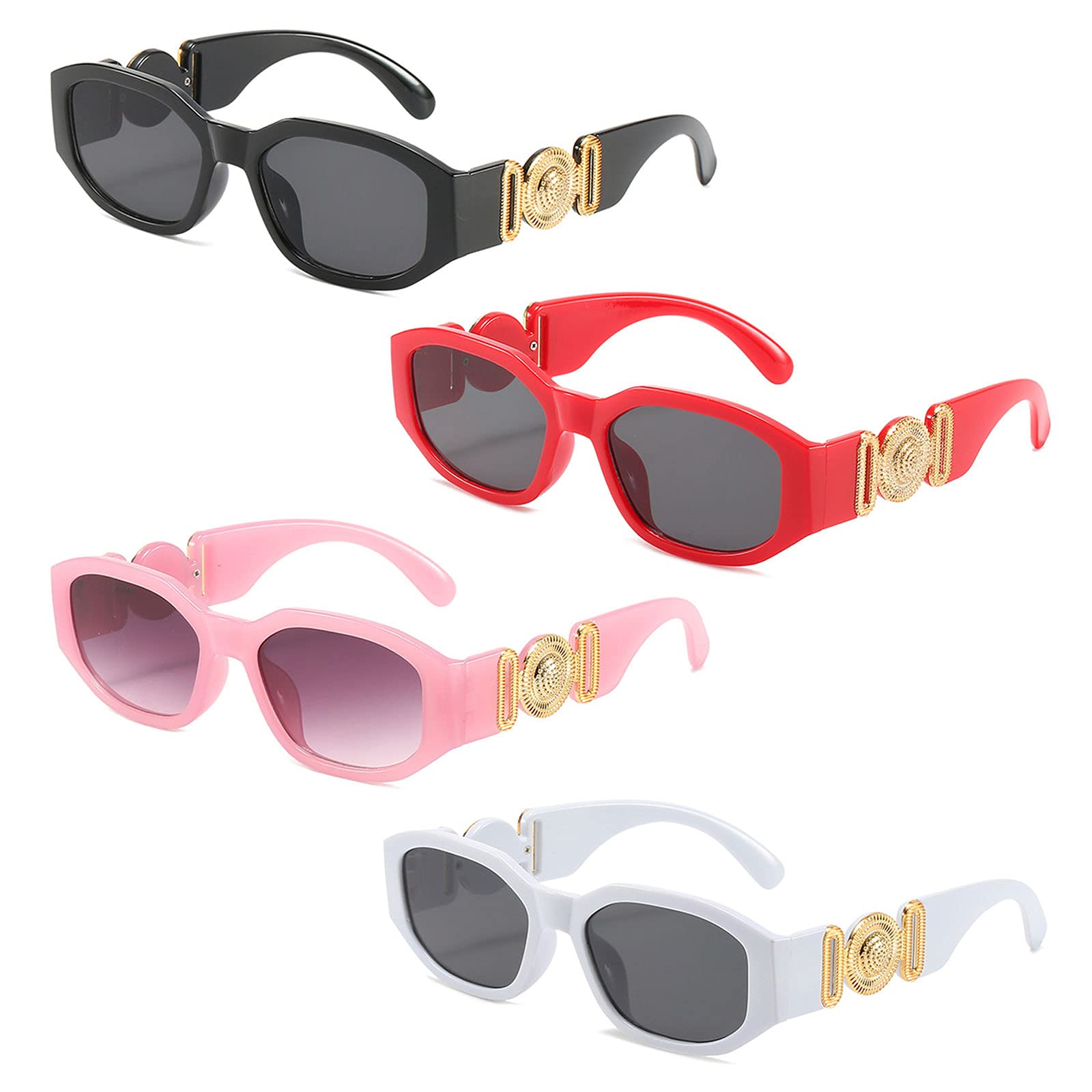 YQVIE Small Retro Rectangle Sunglasses Pack for Women Men 90's Irregular Trendy Square Glasses UV400 Protection