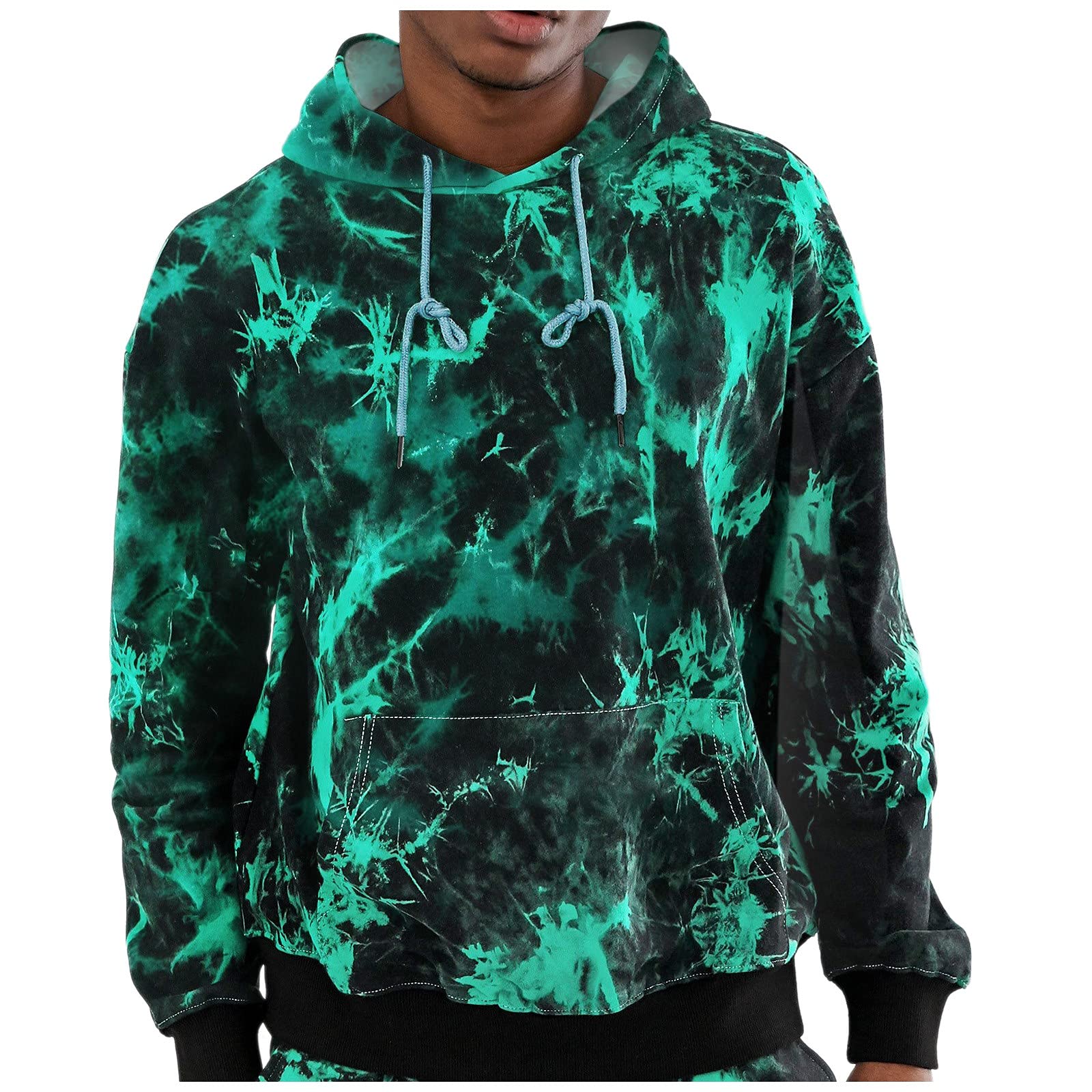 XXBR Tie Dye Hoodies for Mens, 3D Novelty Cool Printed Hooded Pullover Drawstring Casual Sweatshirts with Pockets Fall Late Summer Holiday Vacation Back to School University College Labor Day