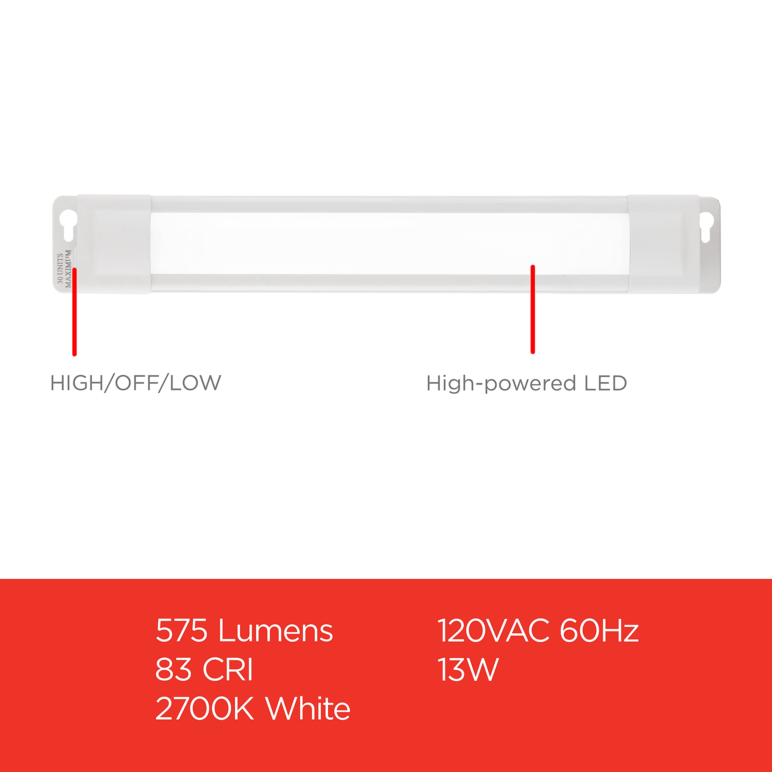 UltraPro 18 inch Plug-in Linkable Under Cabinet Lights, High/Low/Off, Warm White Light (2700K), LED Under Cabinet Lighting, Under Counter Lights for Kitchen, 44106