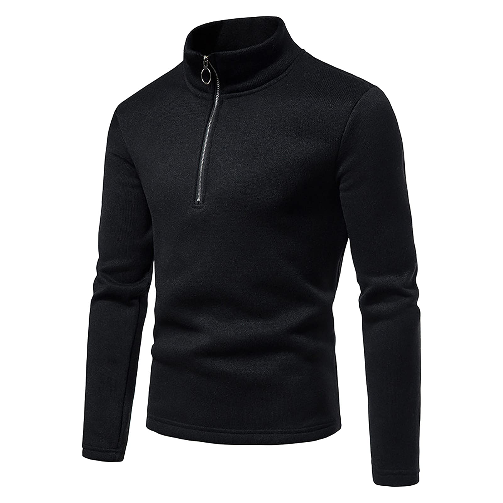 XXBR Turtleneck Zipper Collar Sweater for Men, Fall Winter Knit Solid Pullover Bottoming Casual Warm Jumper Tops Street Style 3D Pattern Novelty Seaside Tree Trip Graphic Handsome Cool Clothes, Black