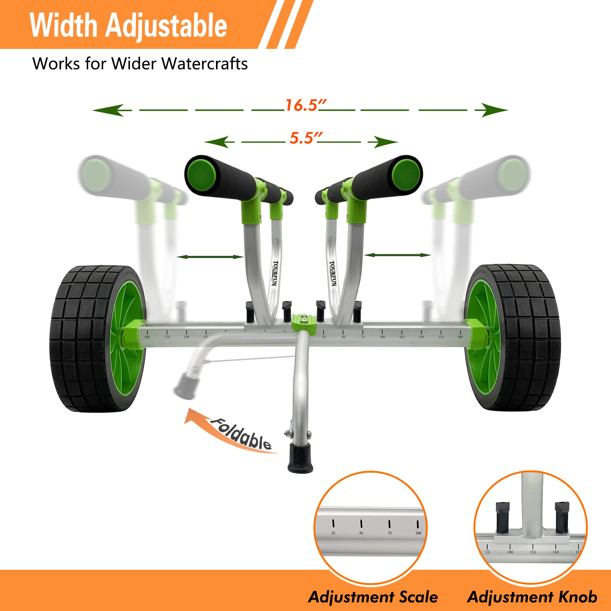 TOURFUN Kayak Cart, Paddle Board Cart Kayak Trolley Heavy Duty Canoe Dolly SUP Carrier with Airless Tires