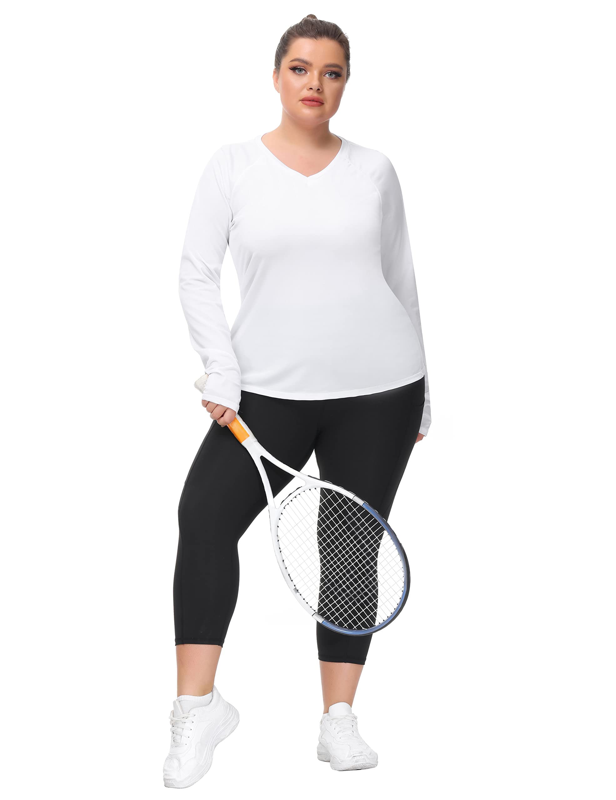 Women's Compression Shirt Dry Fit Long Sleeve Running Athletic T-Shirt Workout Tops 20W White