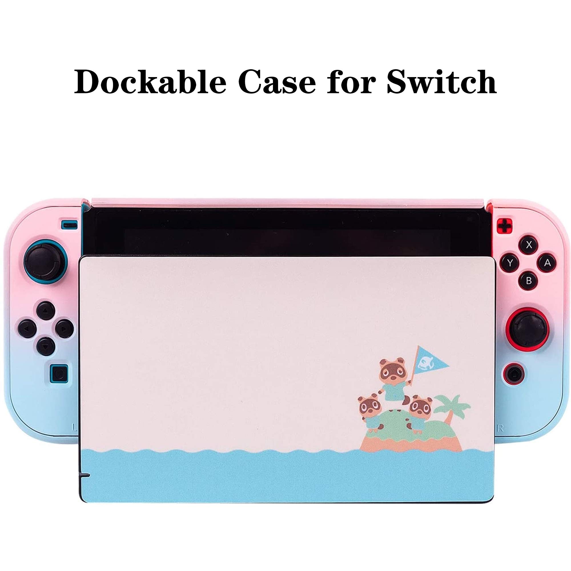 Upgraded Dockable Case for Nintendo Switch, FANPL Protective Case Cover for Nintendo Switch and Joy Con Controller with 2 Cat Paw Thumb Grips (Pastel Pink & Blue)