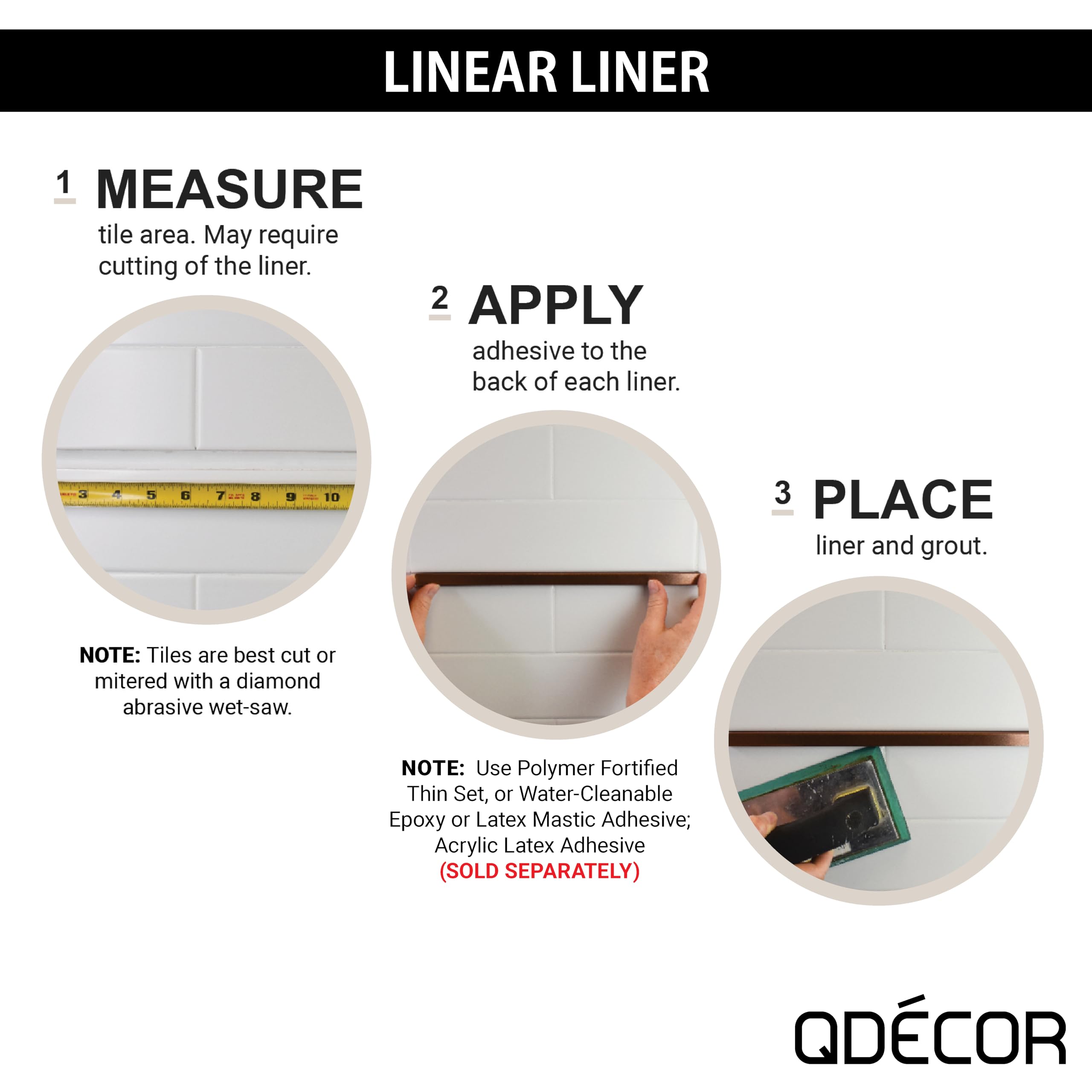 Questech Decor Tile Trim, 3/4 x 12 Inch Linear Pencil Tile Edge Trim Cap, Decorative Shower Tile Liner, Kitchen Tile Border Backsplash Trim, Bright White Polished, 6 Pack
