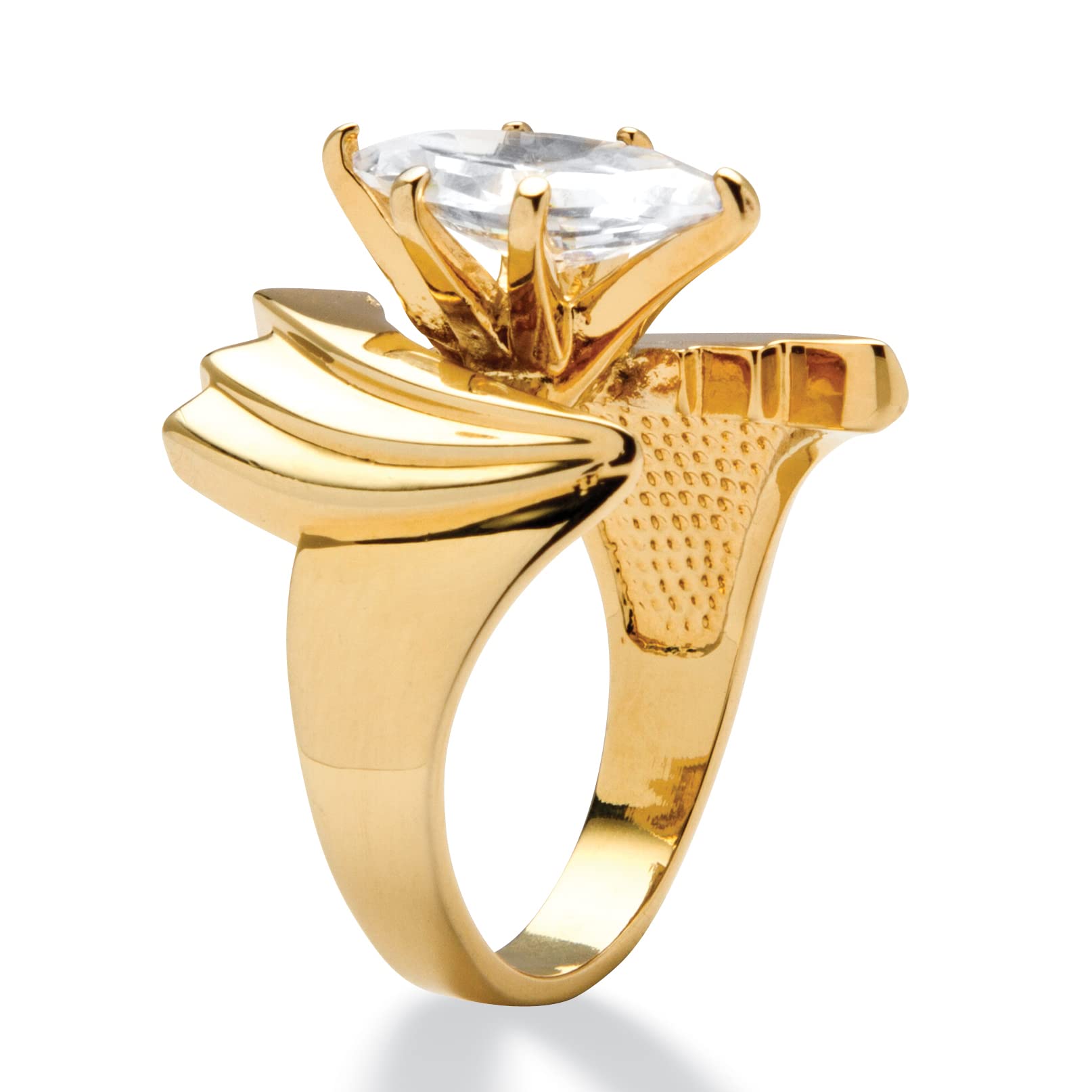 PalmBeach Yellow Gold Ion-Plated Marquise Cut Cubic Zirconia Bypass Ring Sizes 7-12 Size 7