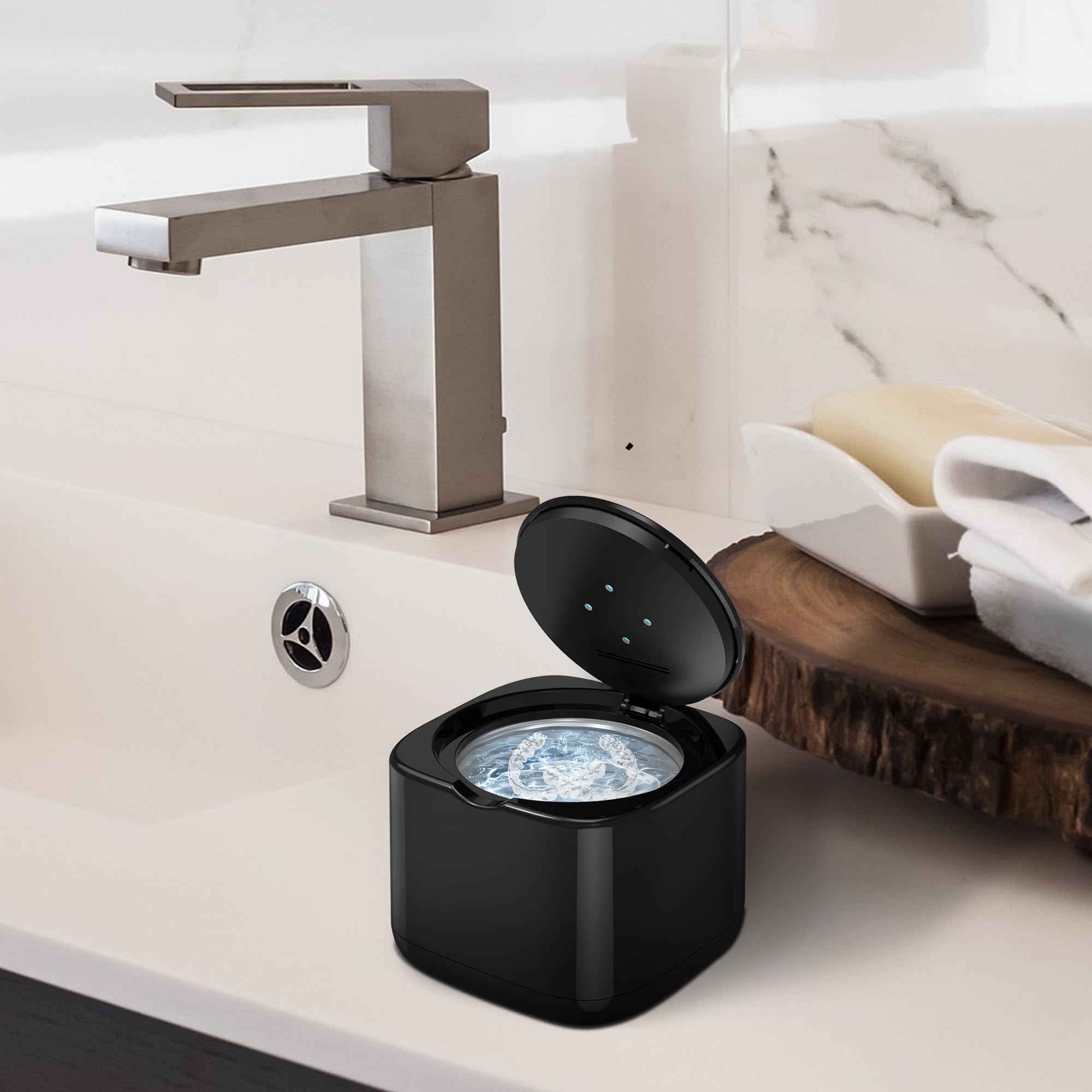 Nonlet Ultrasonic Retainer Cleaner, Retainer Cleaner Machine for Oral Appliances, Cleaning Pod with 45kHz Frequency, Compact 180ML Ultrasonic Denture Cleaning Machine for Home or Travel Use