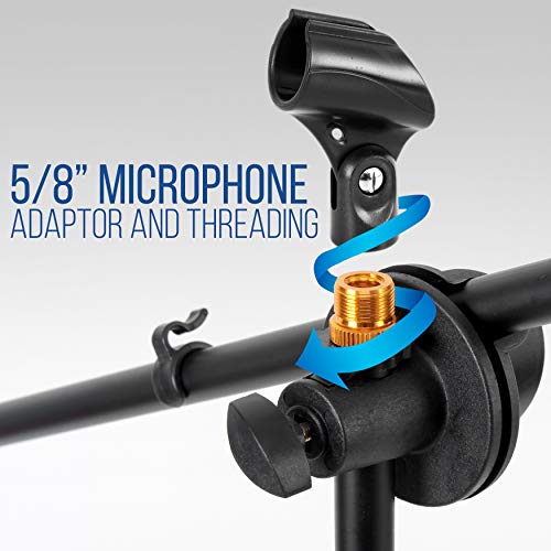 Pyle Universal Adjustable Tripod Microphone Stand - Pair of Heavy Duty Lightweight Professional Compact Extendable Stage Studio Floor Standing Boom Mic Holder w/ Carry Bag, 5/8" Adapter - PMKSKT35