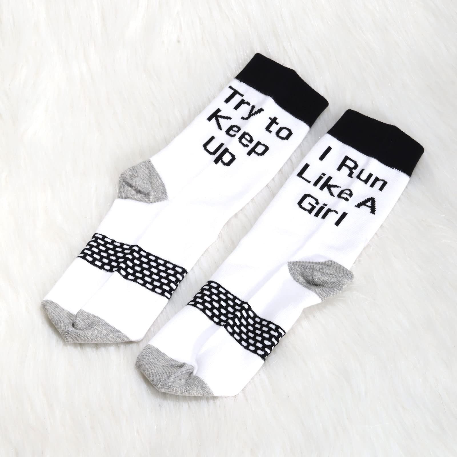 VAMSII 2 Pairs Running Socks Funny Gifts for Runners I Run Like a Girl Marathon Runner Novelty Socks (Runner Socks)