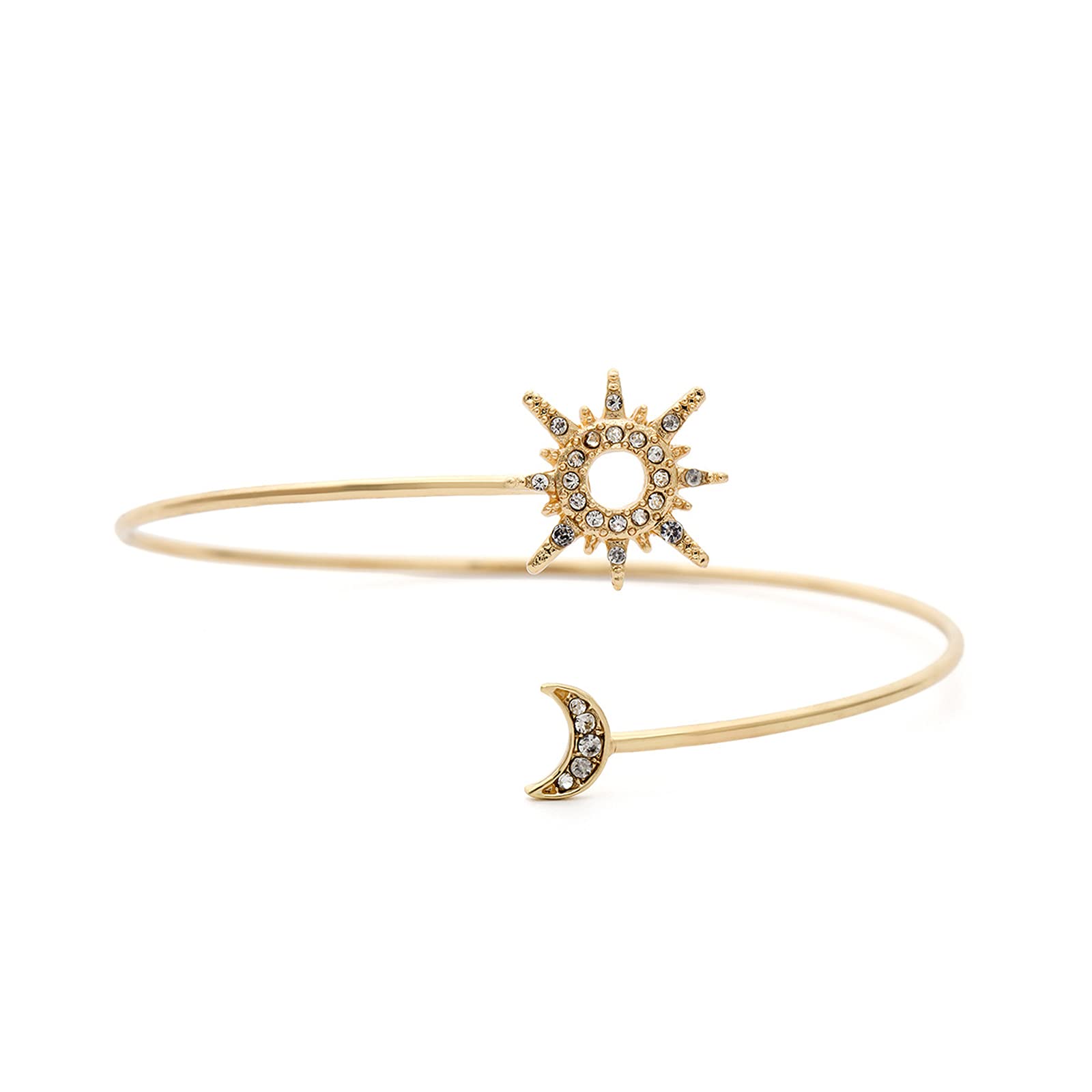 Upper Arm Cuff Armlet Open Cuff Wrap Bracelet Armlet Crystal Sun Moon Arm Bangles Armband Rhinestone Adjustable Leaf Feather Chain Tassels for Women Wedding Costume Jewelry-style A