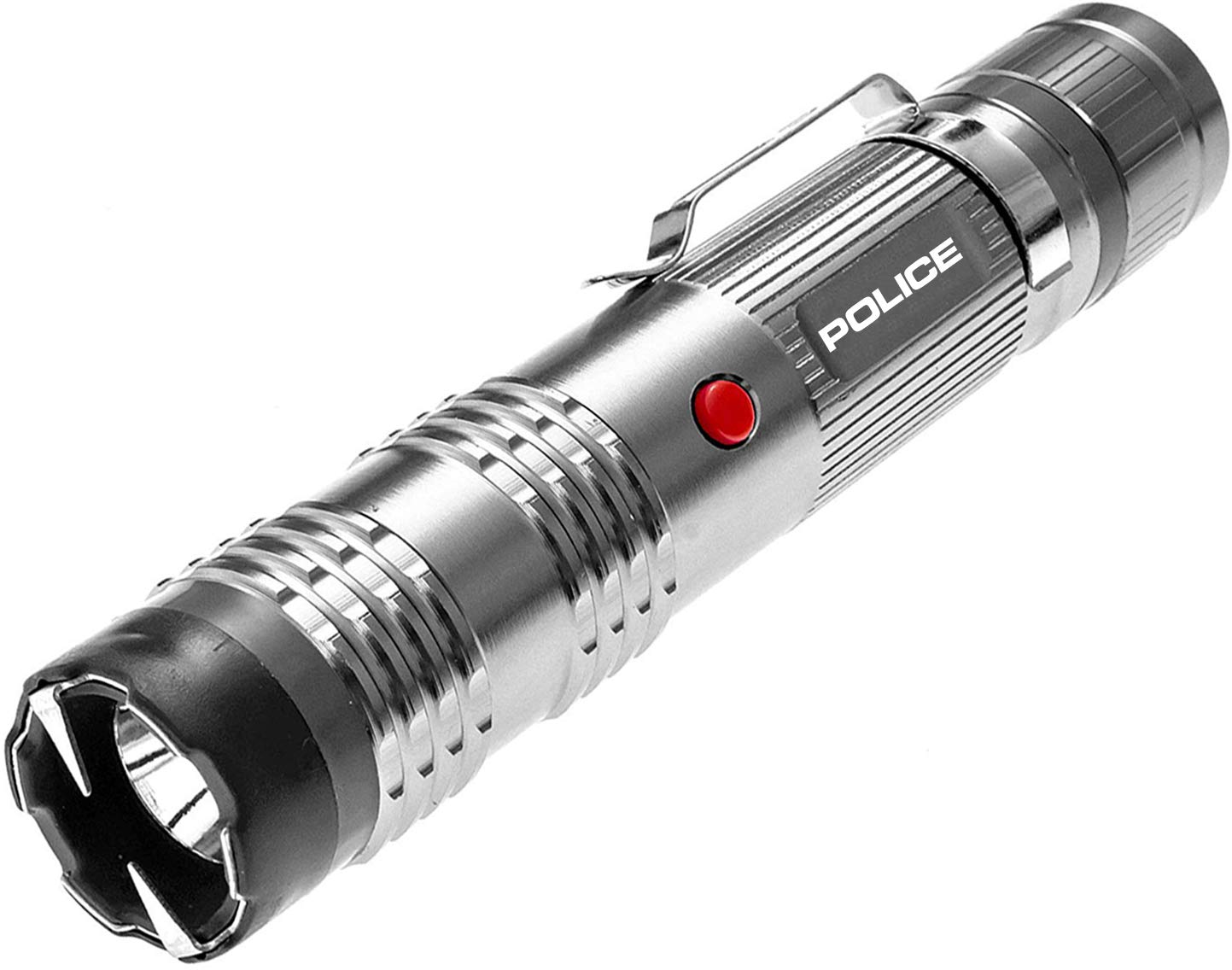 POLICE Stun Gun M12 - Aluminum Mini Rechargeable with LED Flashlight, Silver