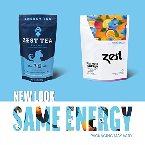 Zest 150mg High Caffeine Energy Leaf Blend - Blue Lady Black Tea - 20 Pack Bag - Hot or Iced - All Natural Strong Flavored Healthy Coffee Alternative Highly Caffeinated Substitute - Perfect for Keto