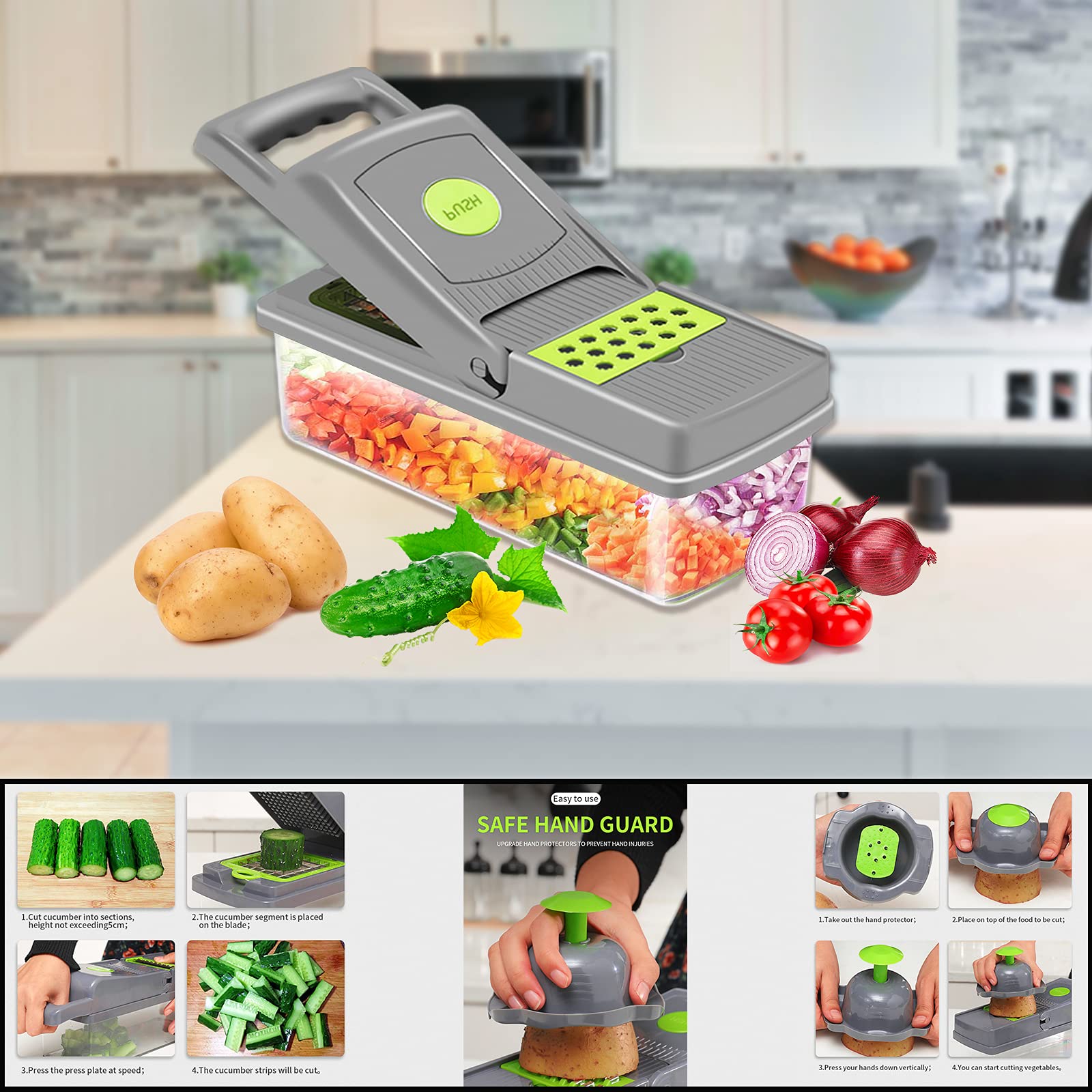 Vegetable Chopper - Pro Food Chopper - Spiralizer Vegetable Slicer-14-in-1 Multifunctional Veggie Slicer Food Cutter,Household Kitchen Gadgets for Vegetable Fruit…