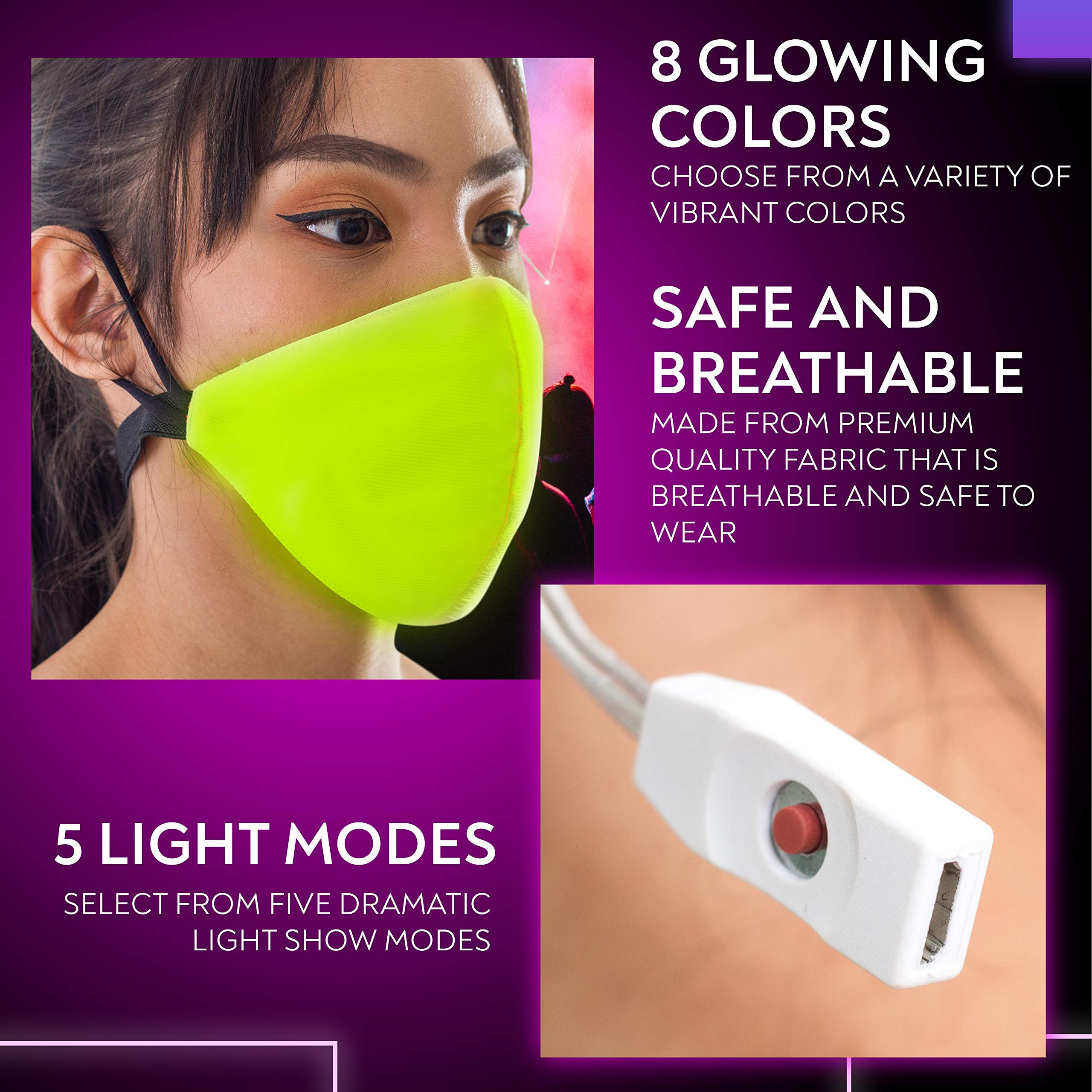 SoJourner Bags LED Light Up Mask - Rave EDM Halloween Masks For Men & Women - Halloween Costume Ready