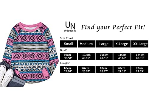 UNIQUEONE Christmas Sweatshirts For Women Xmas Snowflake Shirts Raglan Sleeve Blouse Loose Knitted Pullover Tops Pink