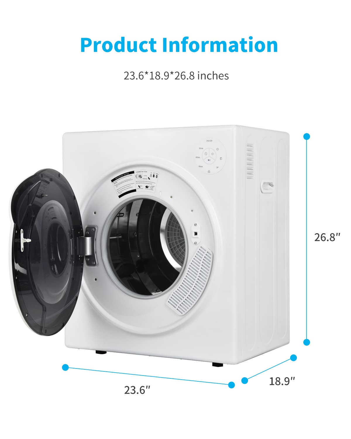 TABU Washer and Dryer Combo Set, 17.6lbs Full-Automatic Washing Machine with Drain Pump & 13LBS Portable Clothes Dryer (White)