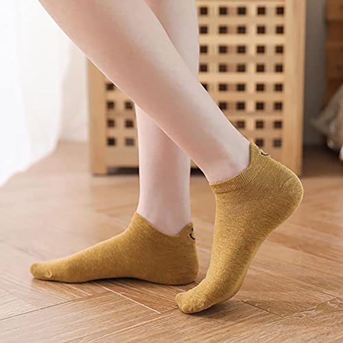Xhonp Ankle Cute Socks 5 Pairs Cotton Kawaii Embroidered Funny Low Cut Socks for Women Socks (Smiling face A)
