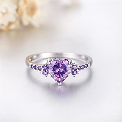 UNIQUFERANGER S925 natural amethyst heart-shaped zircon wedding engagement princess diamond ring (US size: 6-10) Purple(9)