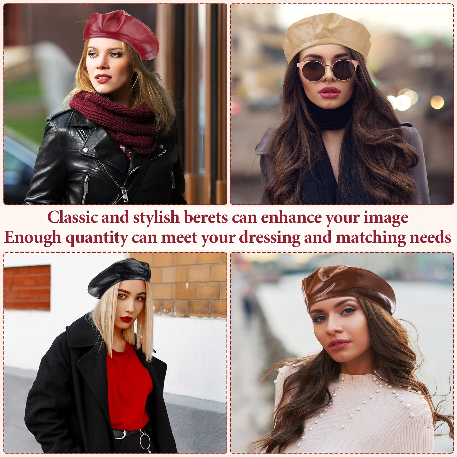 Yahenda 6 Pieces Women Beret Hat PU Leather Beret French Beret Hat Adjustable Artist Painter Cap Causal Beanie for Ladies and Girls