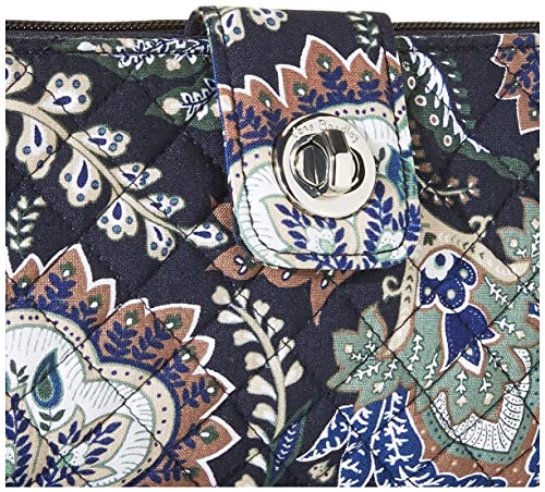Vera Bradley Women's Cotton Turnlock Wallet With RFID Protection, Java Navy Camo - Recycled Cotton, One Size
