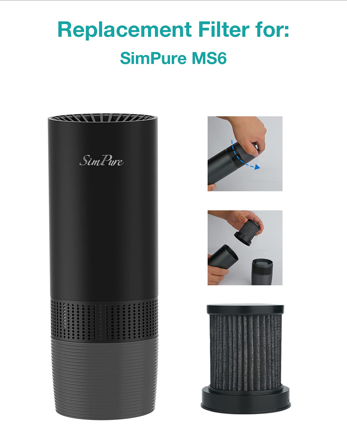 SimPure MS6 Original HEPA Replacement Filter Compatible with SimPure MS6 Car Air Purifier, SP-MS6-RF (NOT for Other SimPure Air Purifiers)