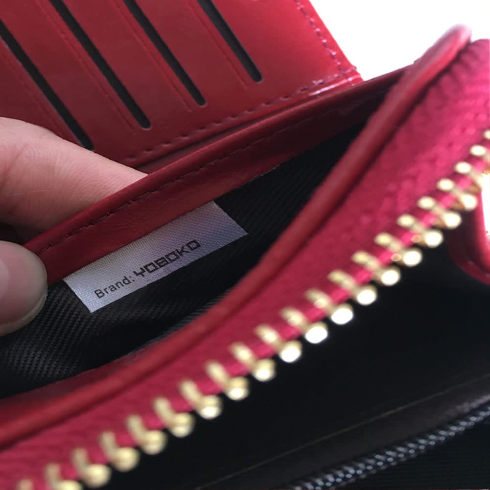YOBOKO Womens Long Trifold Wallet Large Card Cases Holder Money Organizers (Wine Red)