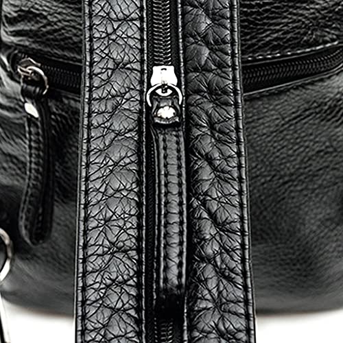 XJJZS Black Large Slouchy Soft Leather Women Handbag Braided Shoulder Tote Bag