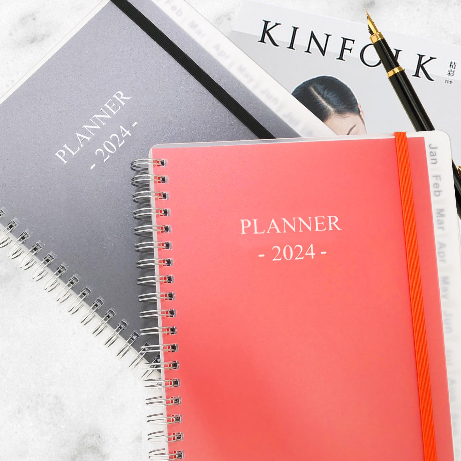 Veiai 2024 Planner,January - December, Wirebound,Weekly and Monthly with Monthly Tabs Planner, Frosted Cover,6.5"x8.5", Twin-Wire Binding Calendar Notebook (Black)