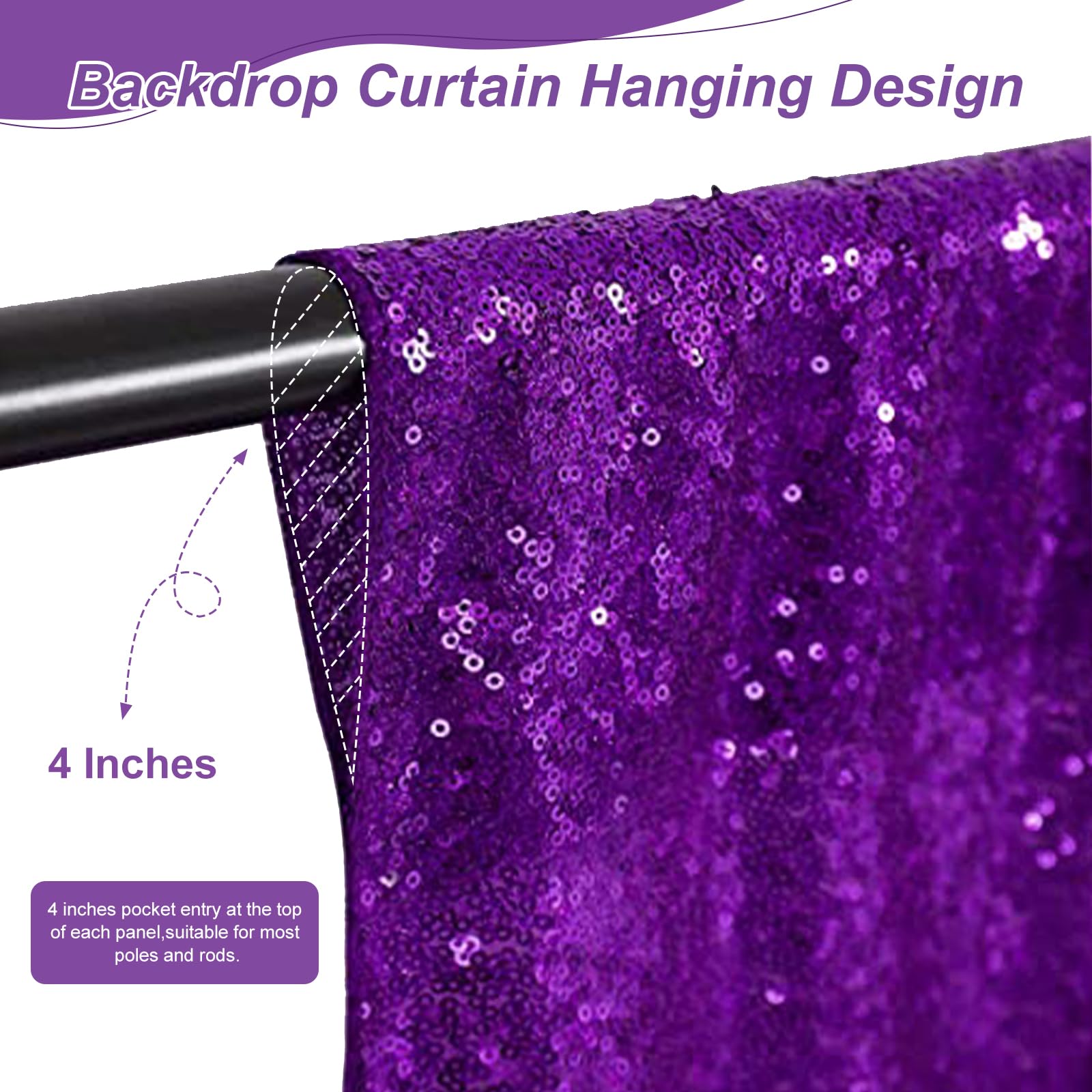 SoarDream Purple Sequin Backdrop 2 Pieces 2ftx8ft Wedding Glitter Curtain Backdrop Arch Fabric Drapes for Baby Shower Birthday Party Decoration