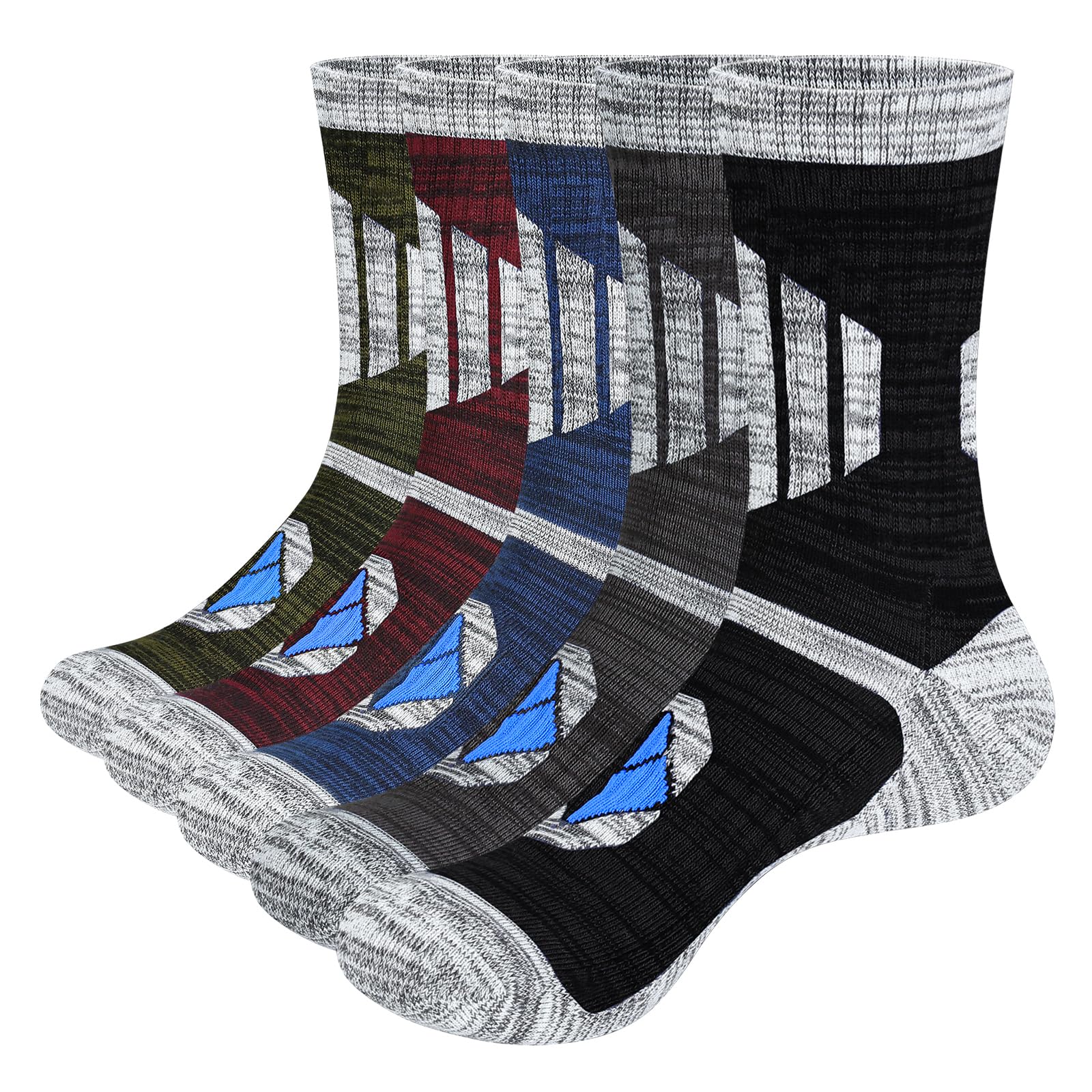 YUEDGE Mens Work Boot Socks Moisture Wicking Men's Socks Cushioned Casual Athletic Socks Thick Cotton Socks for Men Size 9-12, Multicolor, 5 Pairs