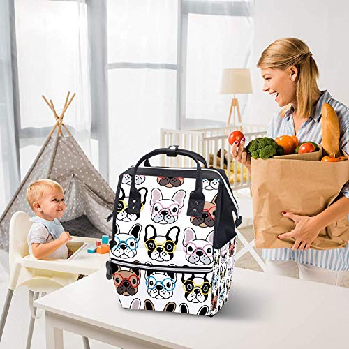 Shiiny Dog Pattern French Bulldog Diaper Bag Backpack for Baby Care, Multi Function Waterproof and Cooler Tote Travel Backpack (Nappy Bag, Tissue Pocket)