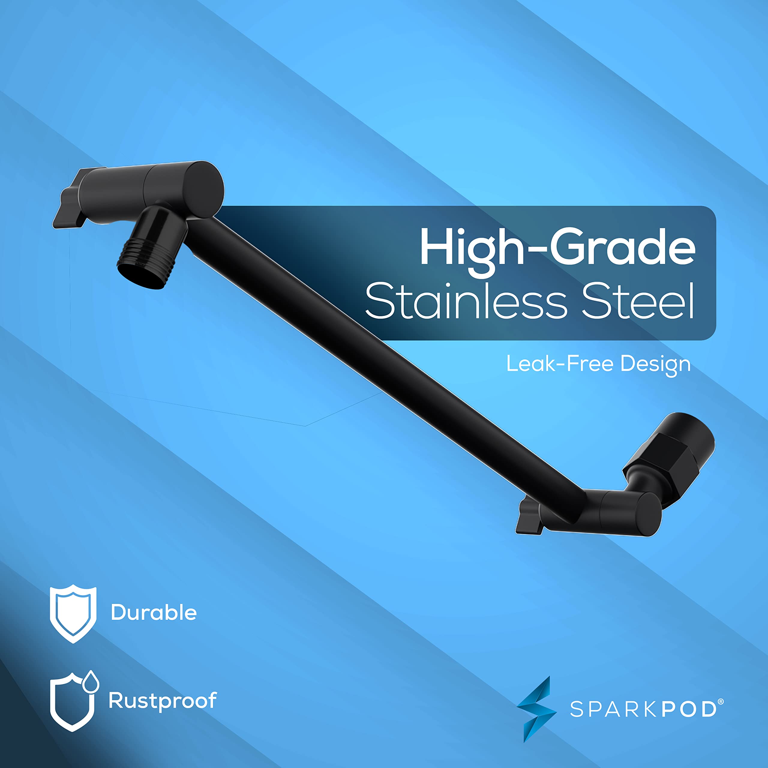 SparkPod Square Rain Shower Head with Shower Head Extension Arm - High Pressure Rain - Luxury Modern Look - No Hassle Tool-less 1-Min Installation (11" Shower Arm Extension, Elegant Brushed Nickel)