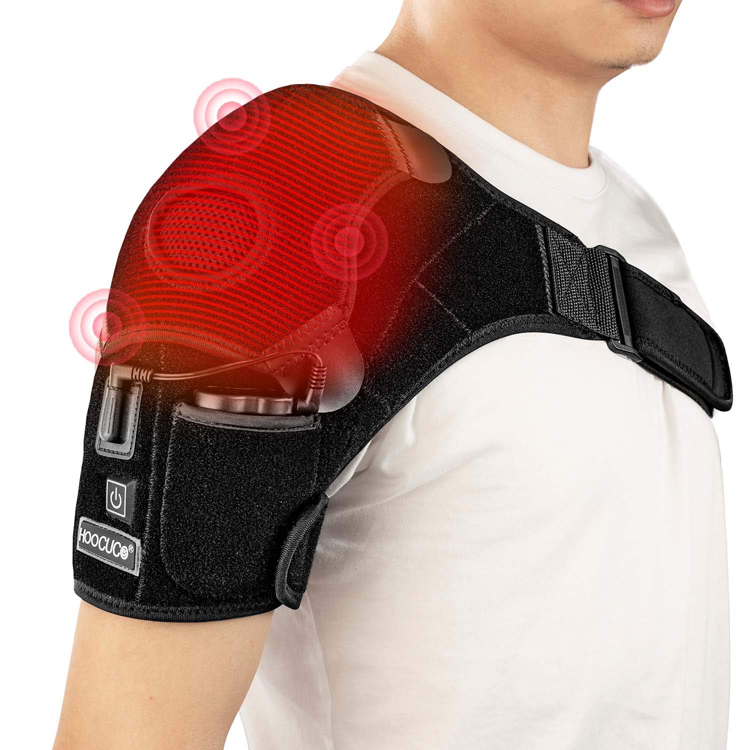 Shoulder Wrap Brace Heating Pad Portable Adjustable Electric 3 Heat Settings Support Hot Therapy Pain Relief Stiff Soreness,Frozen Shoulder, Bursitis, Tendonitis Rotator Cuff AC Joint