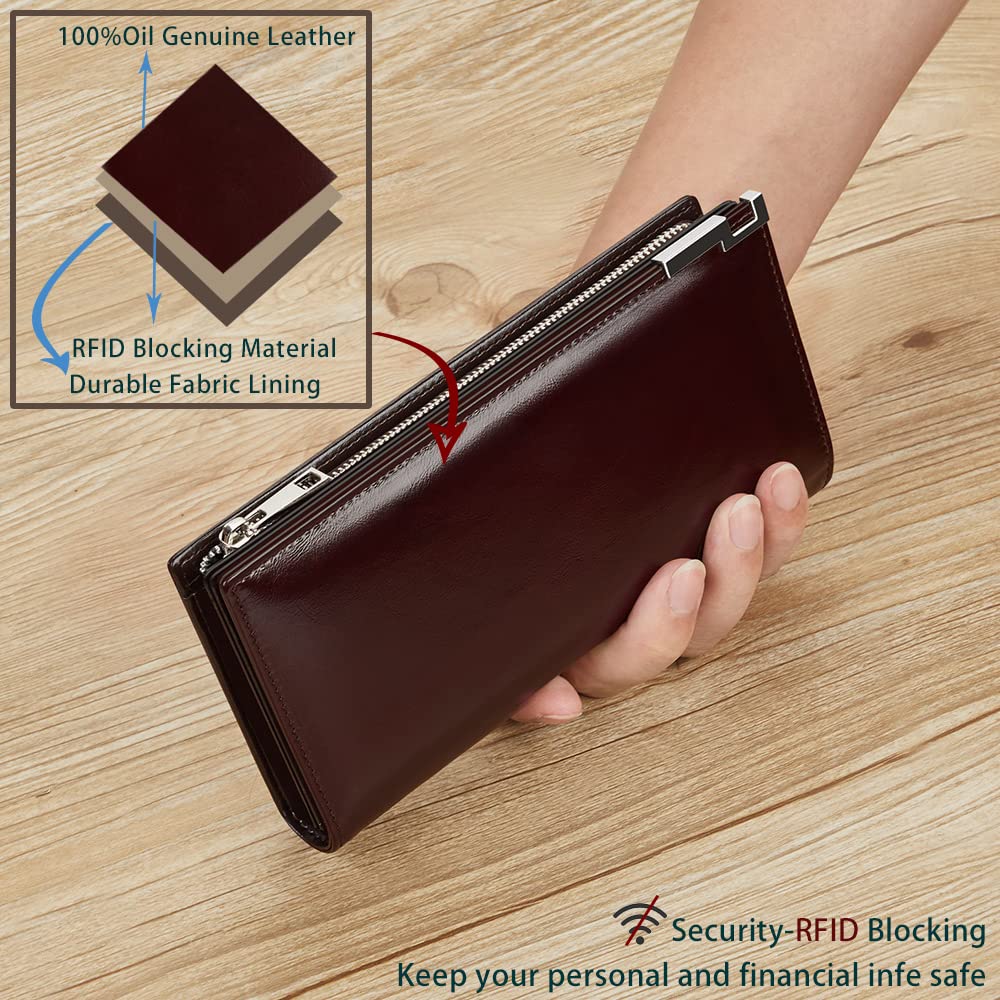 VANNANBA Long Wallet Men Leather,RFID Blocking Oil Leather Zipper Wallet for Men Clutch Bag,with Gift Box