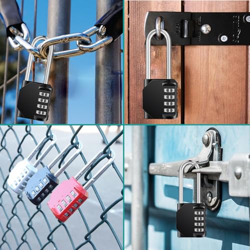 ZHEGE Long Shackle Padlock, 4 Digit Combination Lock, Resettable Weatherproof Combo Lock for School, Gym Employee Locker, Outdoor, Fence (Black)
