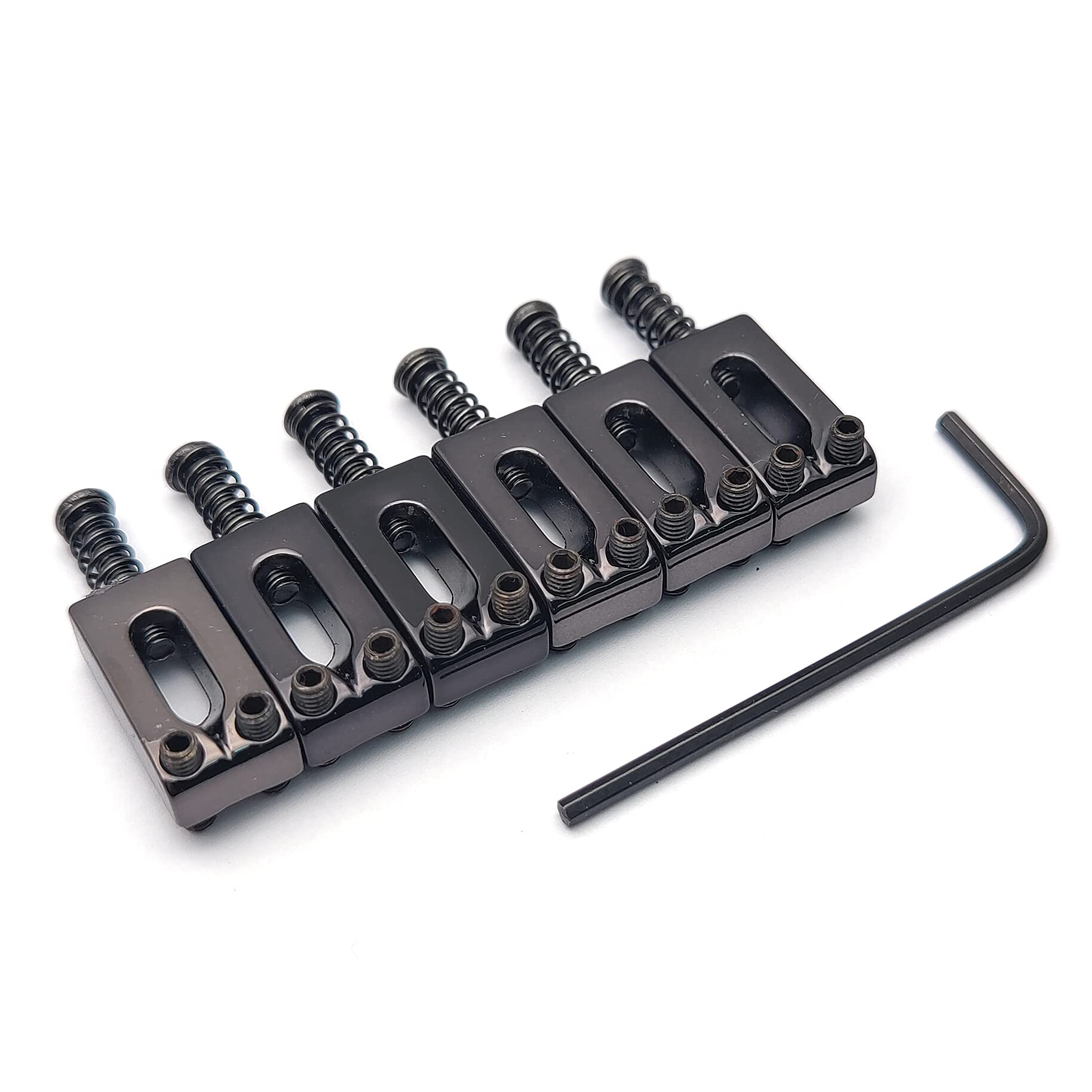 SAPHUE Guitar Bridge Saddle with Spring Screws Wrench Tremolo for Fender Strat Stratocaster Tele Telecaster Electric Guitar Replacement Parts Accessories 6Pcs Bridge Saddles(Black)
