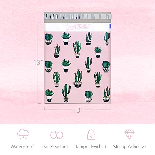 Pack It Chic - 10X13 (100 Pack) Geometric Leaves Pattern - Thank You Poly Mailer Envelope Plastic Custom Mailing & Shipping Bags - Self Seal