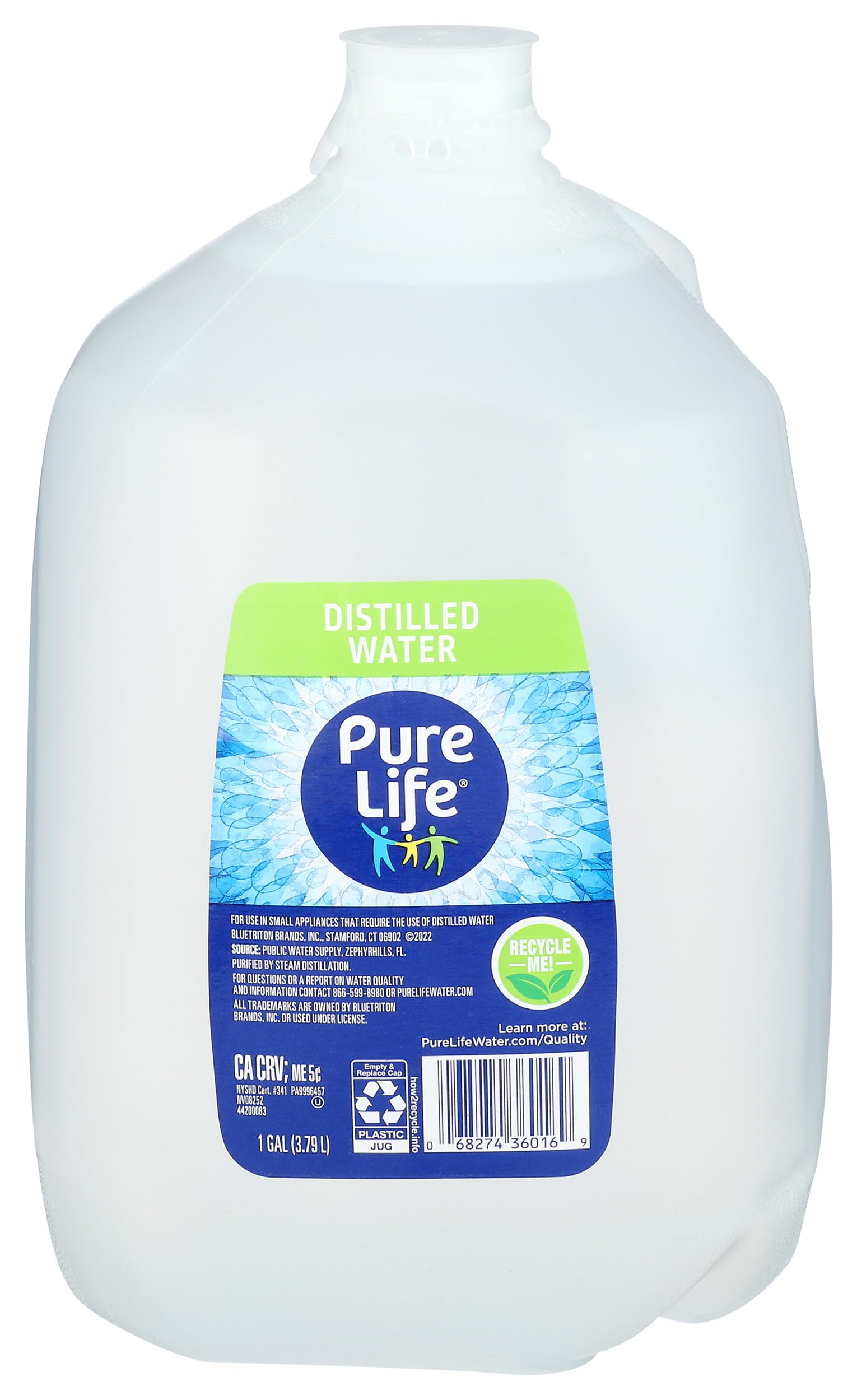 Pure Life Distilled Water, 1-Gallon, Plastic Bottled Water (1 Pack), Side Handle